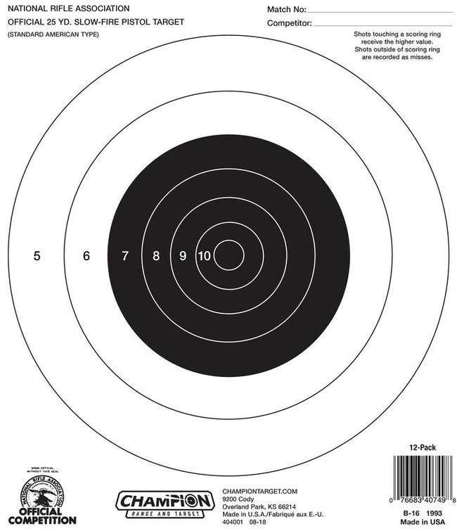 CHAMPION TARGET NRA 25YD PISTOL SLOW FIRE 100 PACK